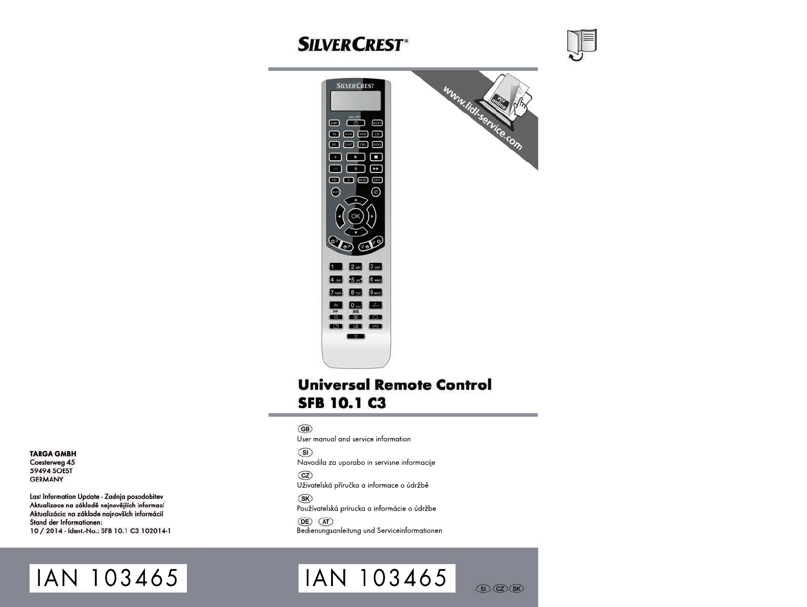 Handleiding SilverCrest IAN 103465 Afstandsbediening