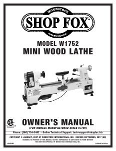 Manual Shop Fox W1752 Lathe